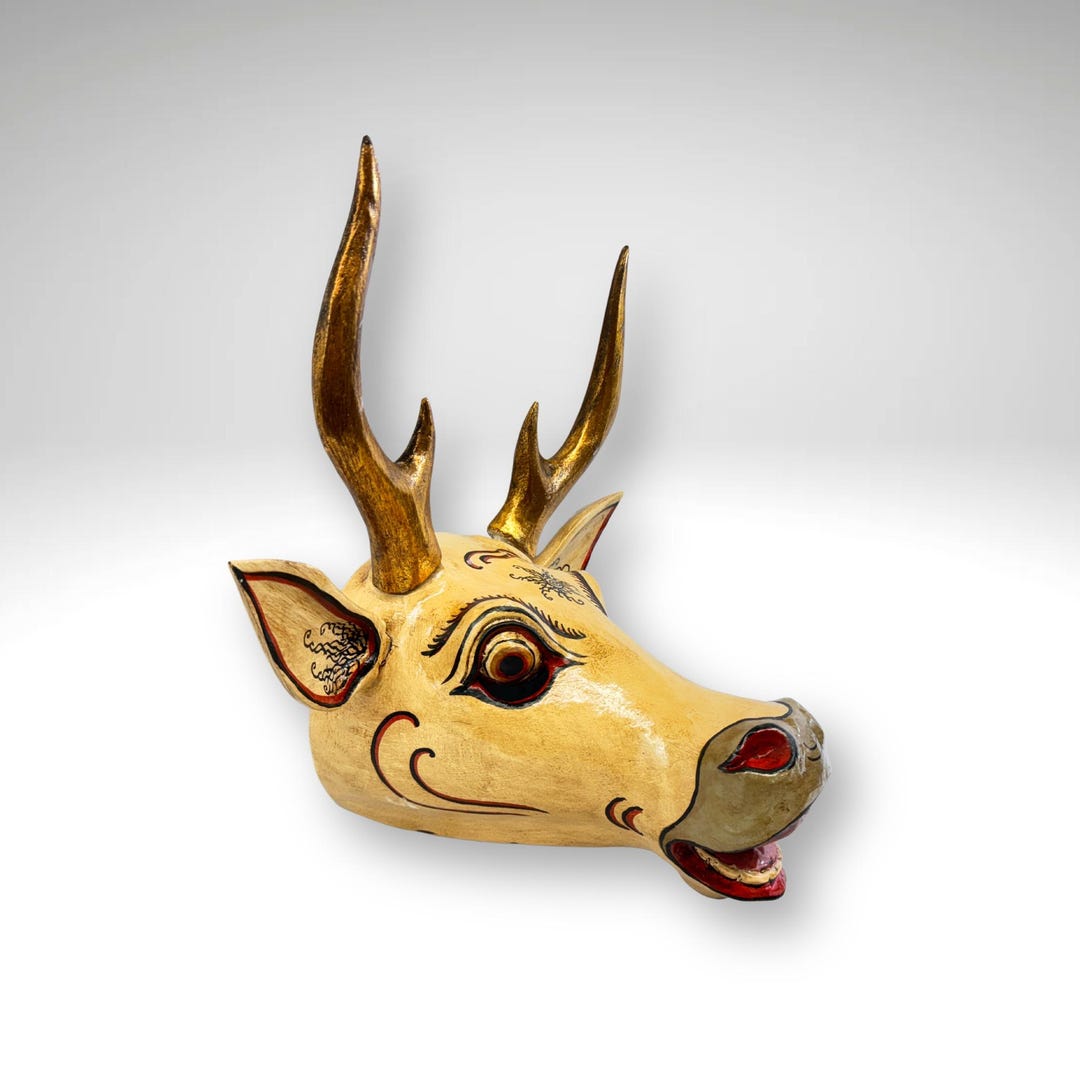 Hand Carved Balinese Golden Deer Mask: Ramayana Maricha Folk Art - Etsy