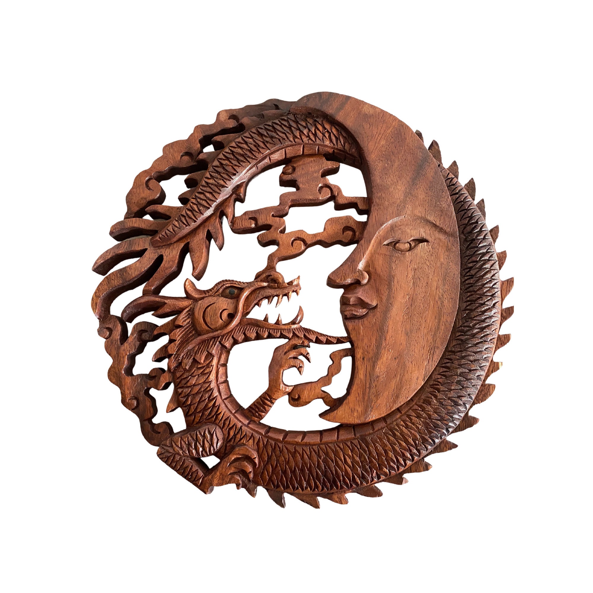 Naga Dragon & Crescent Moon Wall Sculpture Panel Hand Carved | Etsy