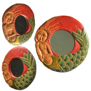 Balinese Folkloric Mermaid Goddess Wall Mirror Carved Wood Carving Bali ...