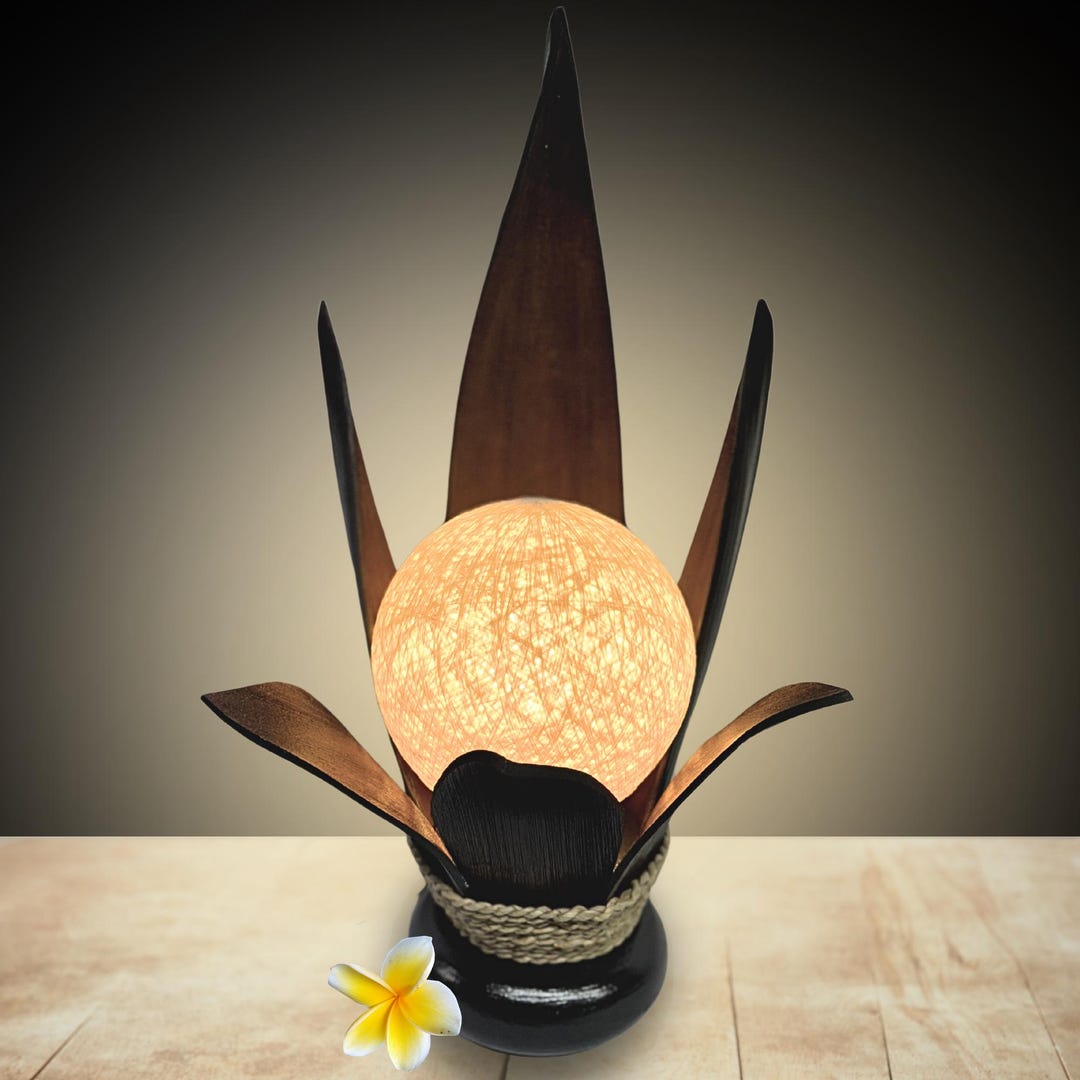 Palm Leaf Lamp Accent Table Lotus Natural Upcycled Palm Sheath Boho ...