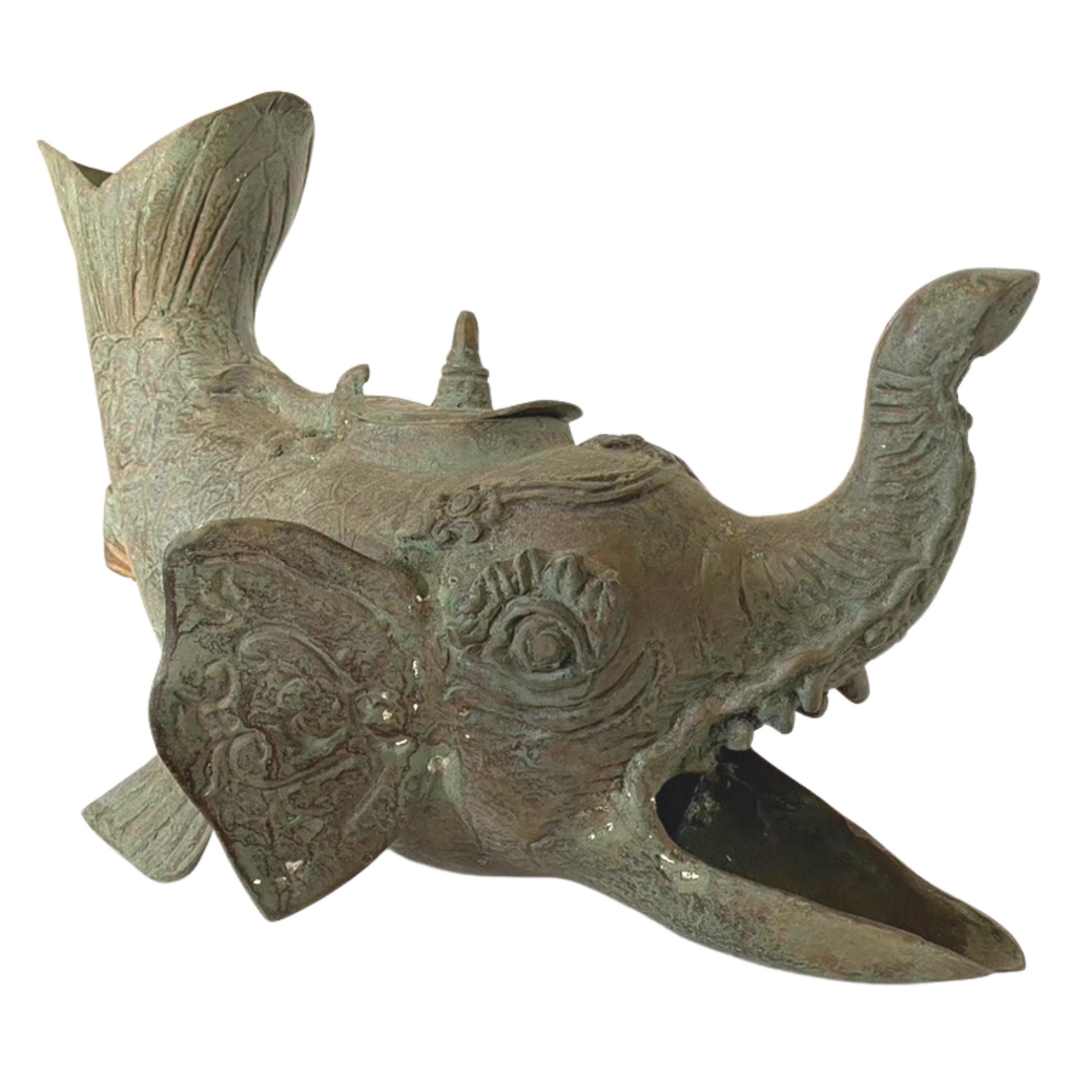 Vintage Balinese Gajah Mina Bronze Oil Lamp Sculpture: Elephant Fish ...