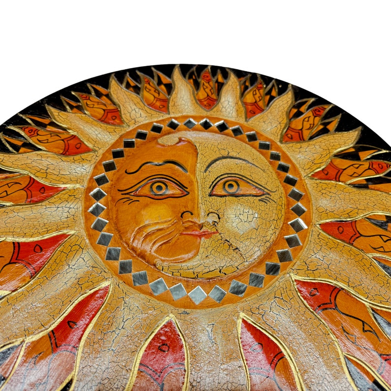 Batik Sun Wall Art: Hand-painted Celestial Plaque, Bali Folk Art (16 In ...