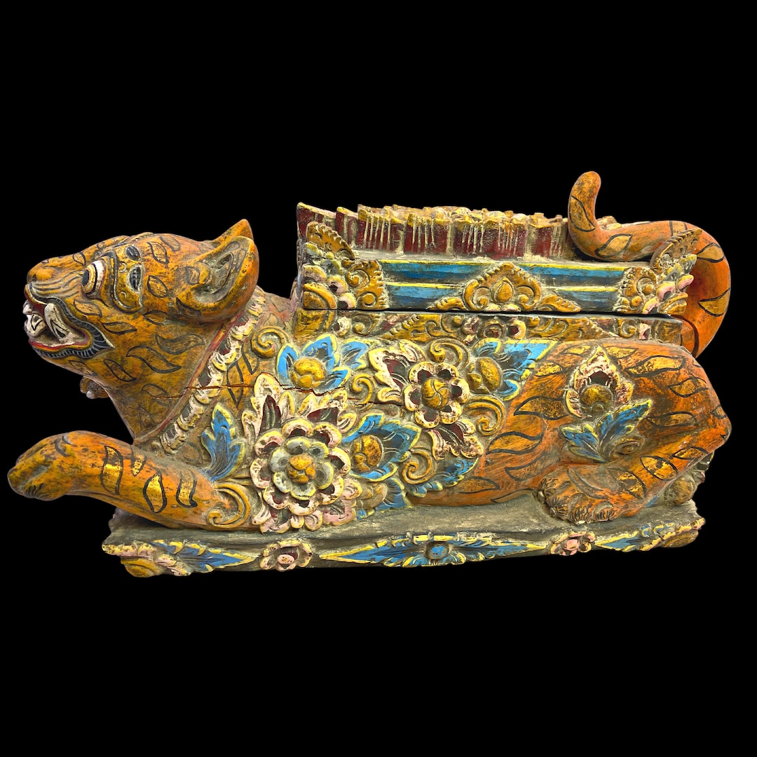 Balinese Barong Tiger Cat Offering Box Singa Macan Keropak Polychrome ...