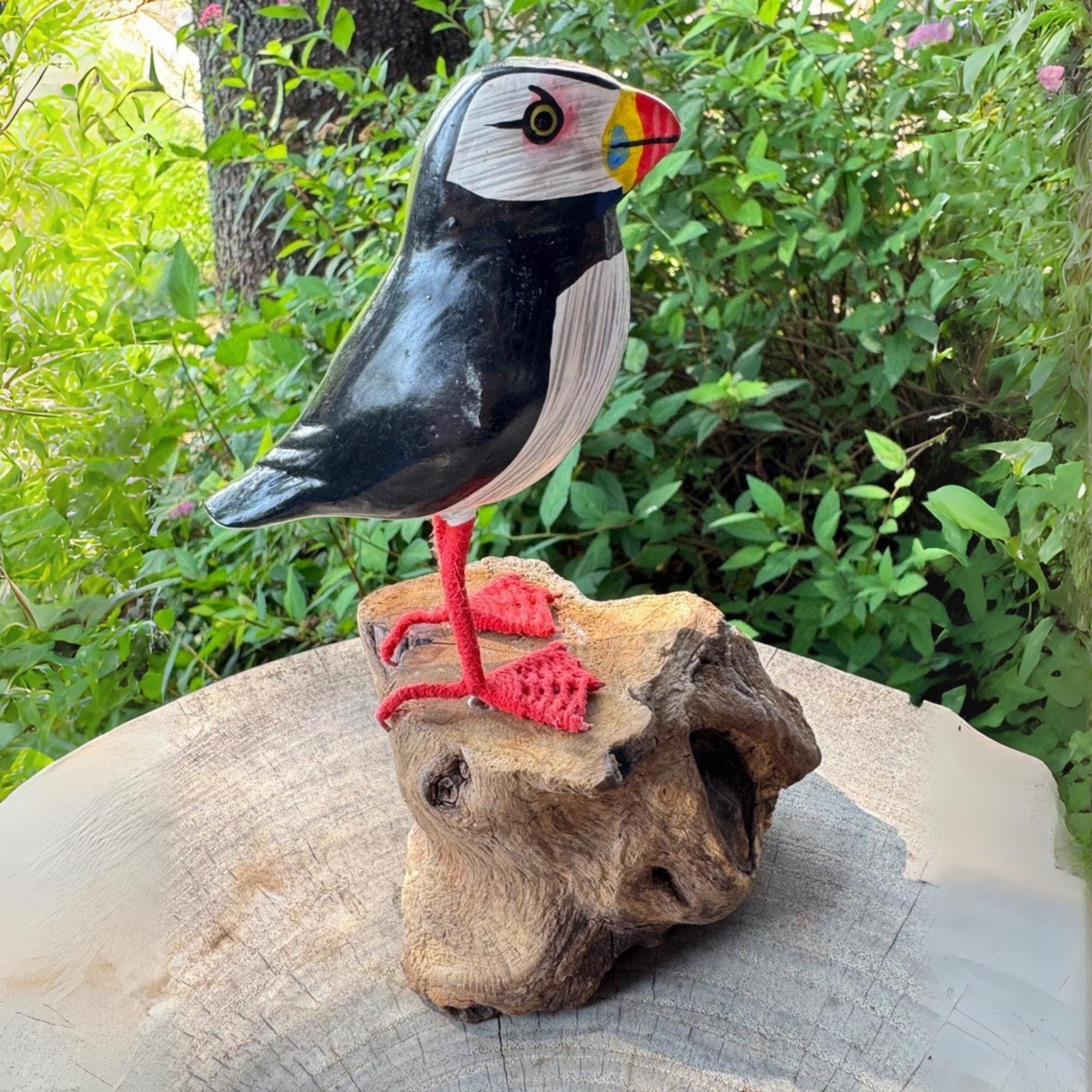 Hand Carved Wood Atlantic Puffin Bird Sculpture: Coastal Decor, Bali ...