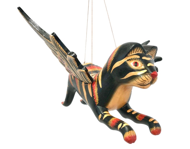 Winged Cat BLACK Striped Calico Cat MOBILE Spirit Chaser - Etsy
