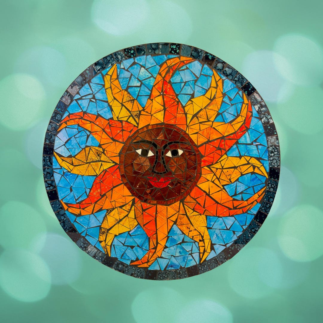 Glass Mosaic Sun Wall Art: Hand-painted Celestial Sunburst, Boho Decor ...