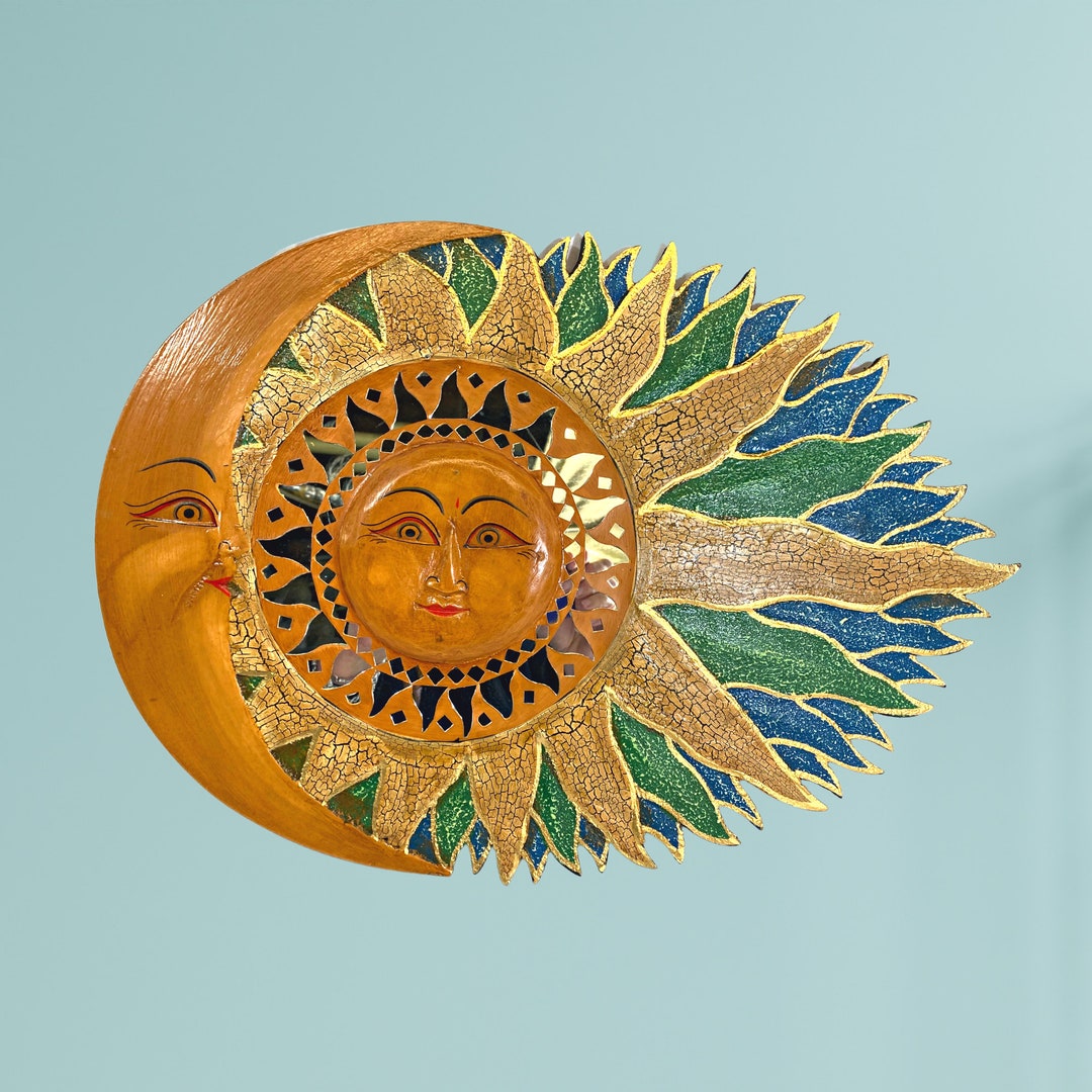 Wind Blown Sun and Moon Mosaic Celestial Wall Art Plaque | Carved Bali ...