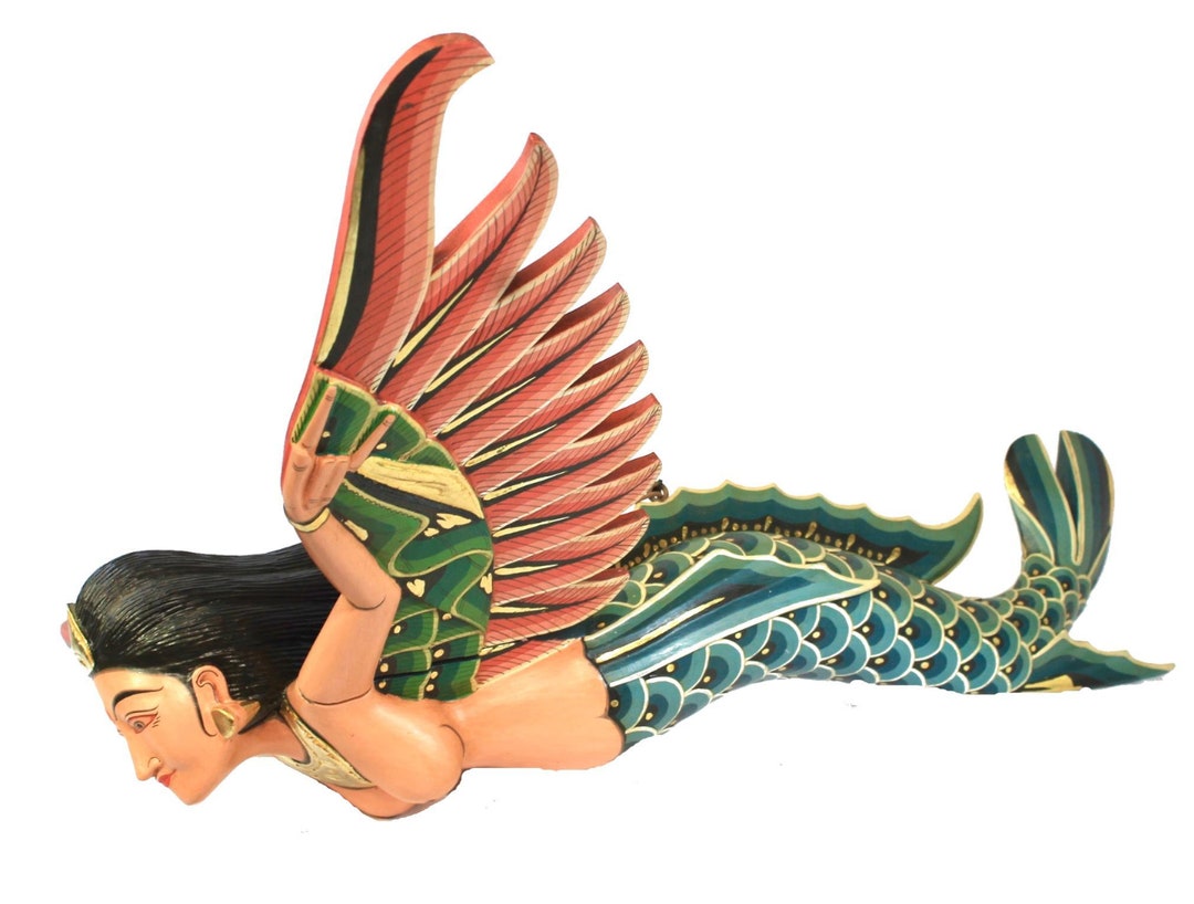 Bali Winged Flying Mermaid Mobile Spiritchaser Carved Wood Balinese Art ...