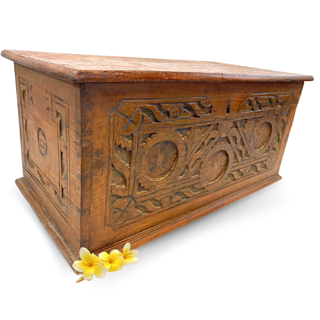 Vintage Indonesian Teak Trunk Boho Storage Chest Hand Carved Javanese ...