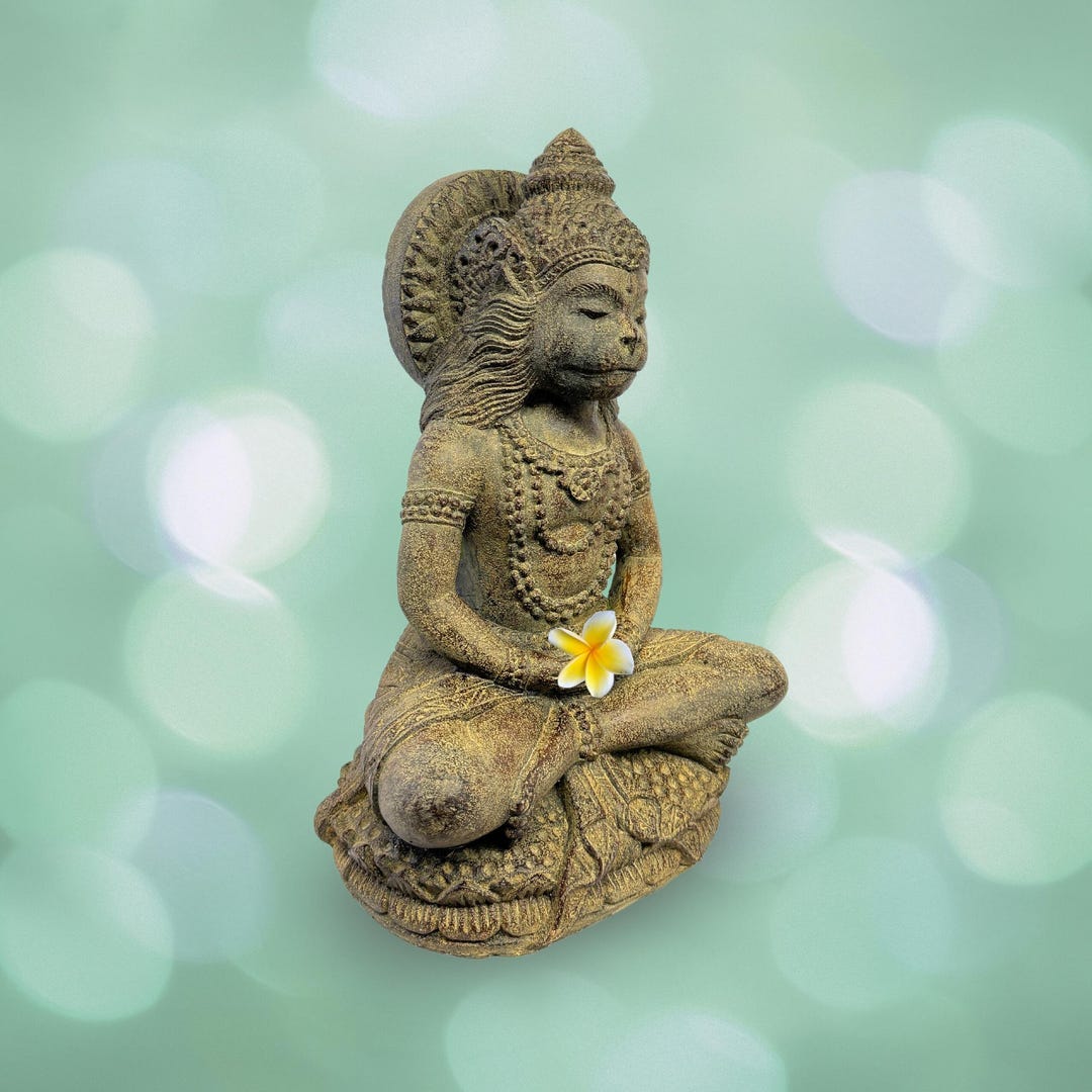 Hanuman Monkey God Sculpture, Cast Lava Stone Garden Statue: Balinese ...