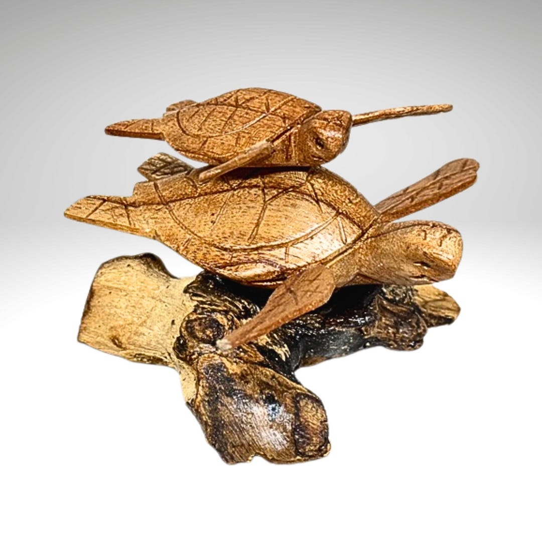 Hand Carved Double Sea Turtle Sculpture: Balinese Marine Art Wood ...