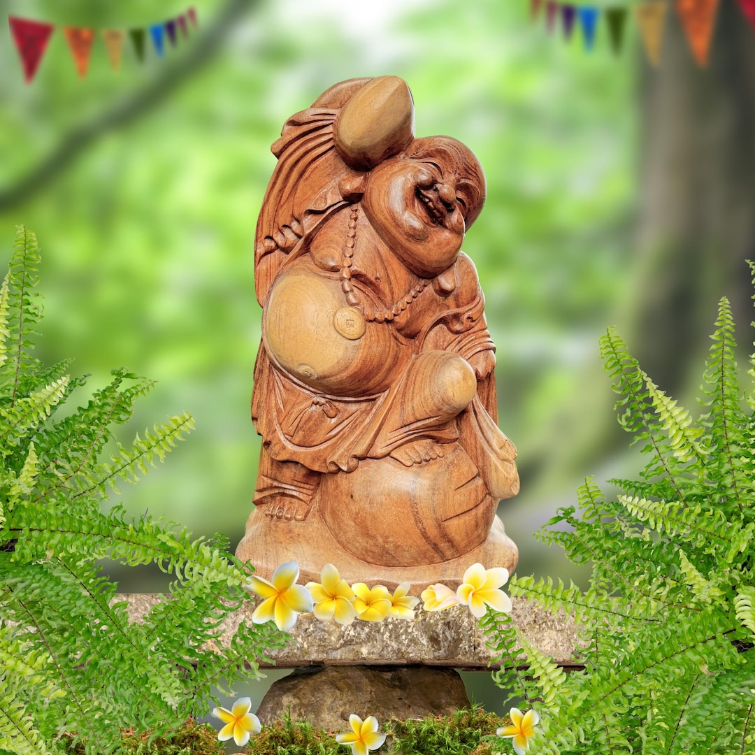 Hotei Laughing Traveling Buddha Sculpture Budai Monk Coin Prosperity ...