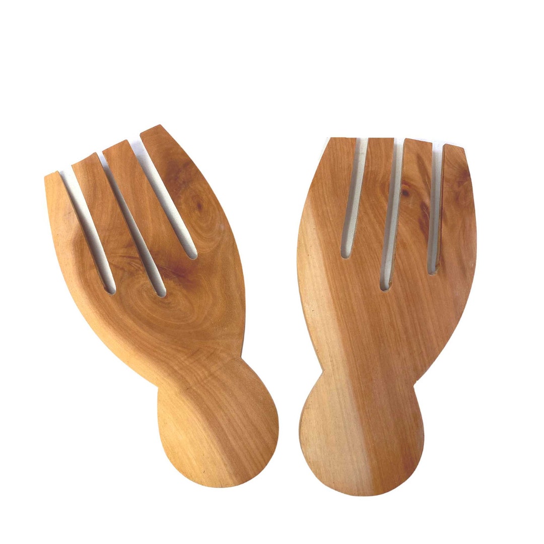 Salad Hands Set Tosser Teak Wood Organic Natural Kitchen - Etsy
