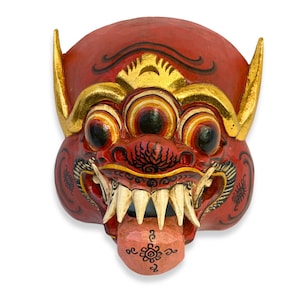 Balinese Demon Mask - Horned Three Eyed Leyak Monster, Hand Carved Wood ...