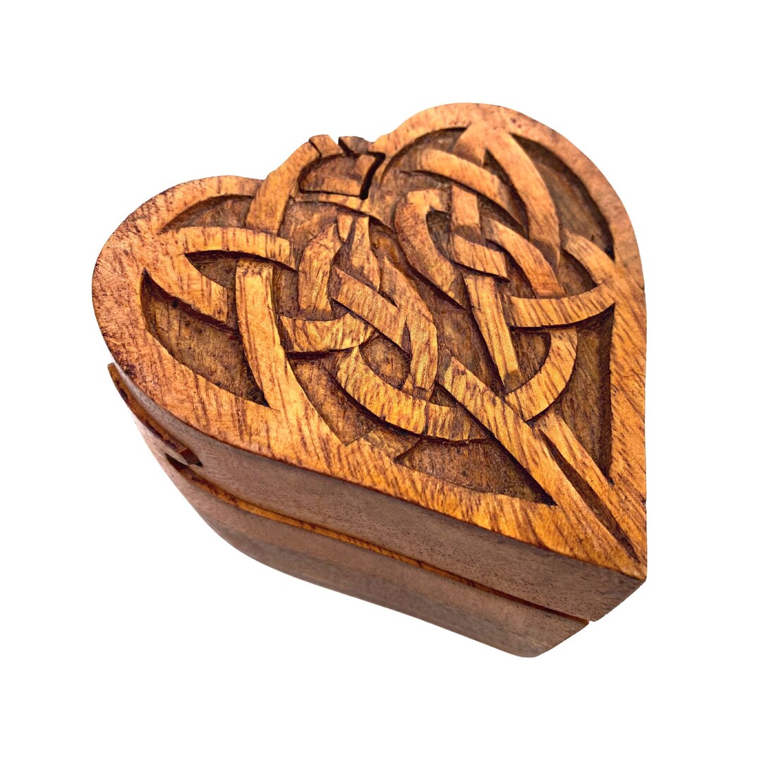 Heart Celtic Knot Wicca Secret Puzzle Stash Box Trinket Box Jewelry Gift Box Hand Carved Wood ...