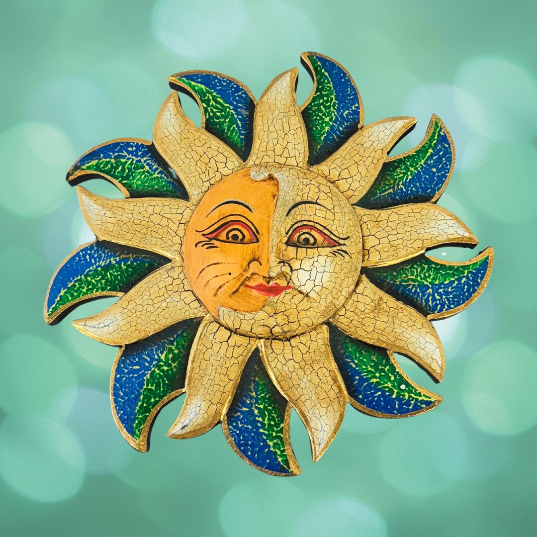 Wind Blown Sun & Moon Eclipse Mini Sunburst Celestial Wall Art Plaque ...