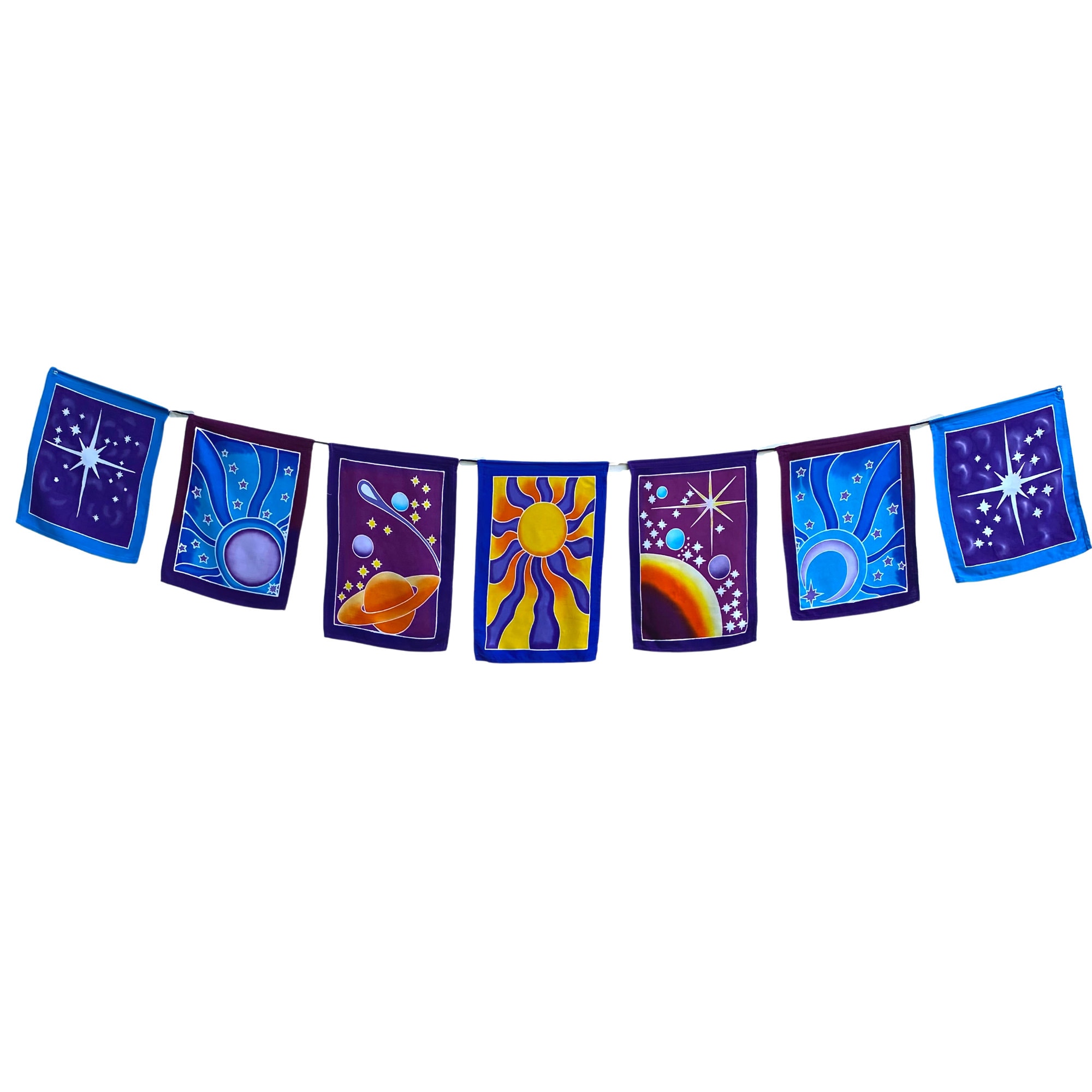Handmade Balinese Batik Prayer Flag, Celestial Cosmos Wall Hanging ...