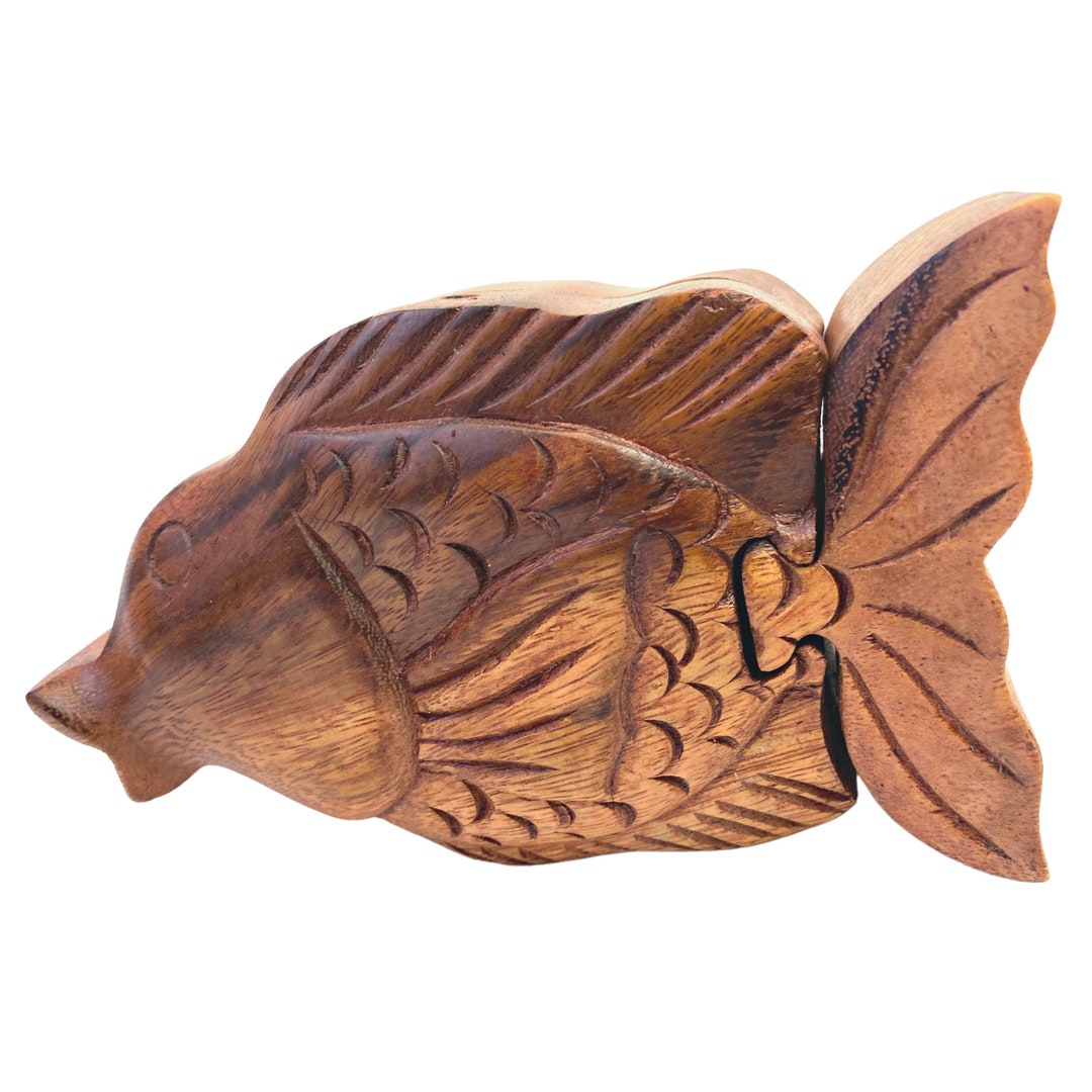 Gold Fish Aquatic Life Secret Puzzle Stash Box Trinket Jewelry Gift Box ...
