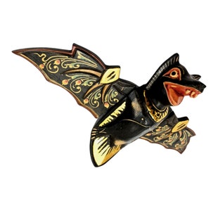Flying Black Bat Mobile Balinese Spirit Chaser Hand Carved Wood Bali ...