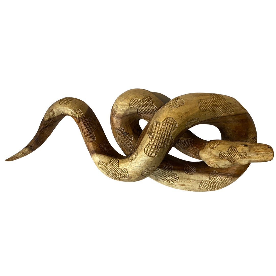 Python Boa Constrictor Snake Statue Handmade Carved Wood Carving ...
