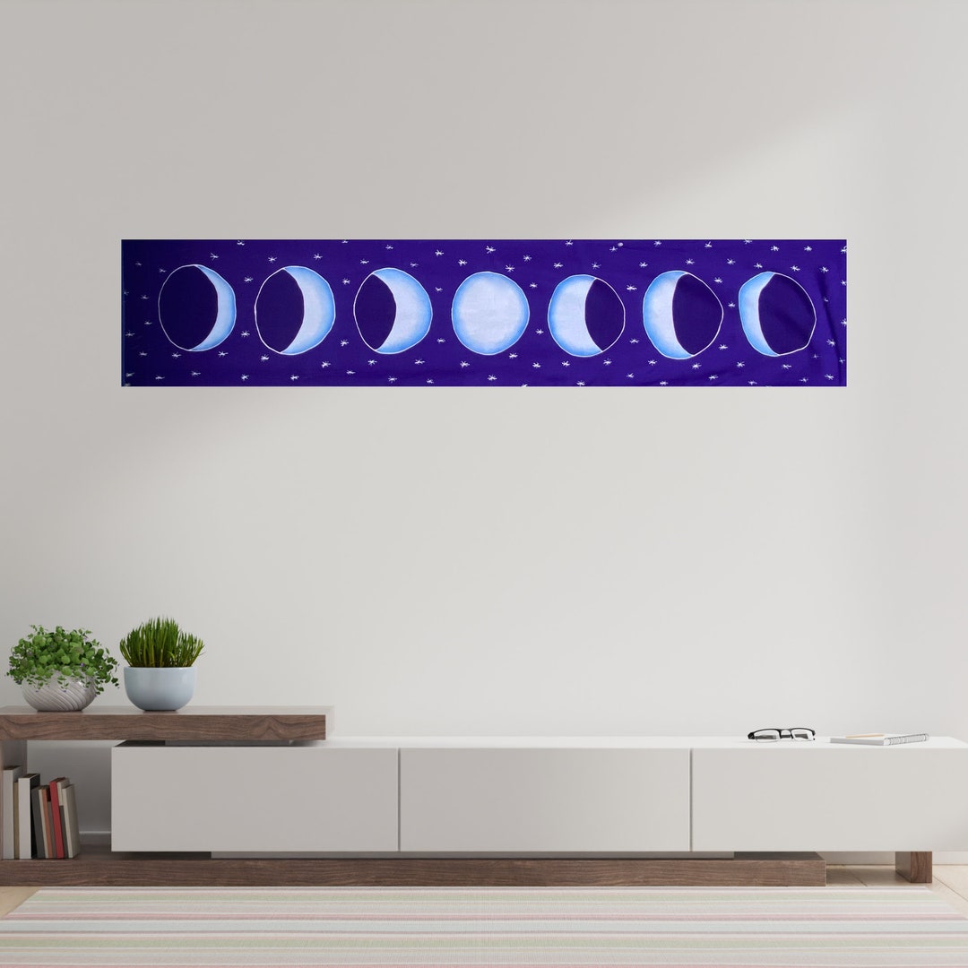 Lunar Moon Phase Wall Hanging Banner Handmade Bali Blue Hand Drawn ...