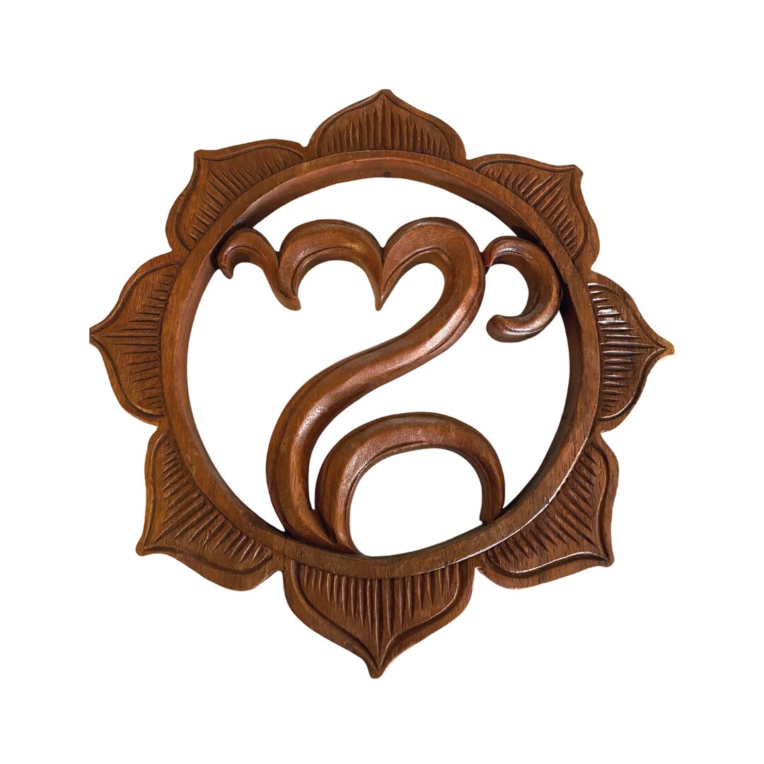 Sacred Om Omkara Padma ॐ Panel Wall Decor Sculpture Hand Carved Wood ...