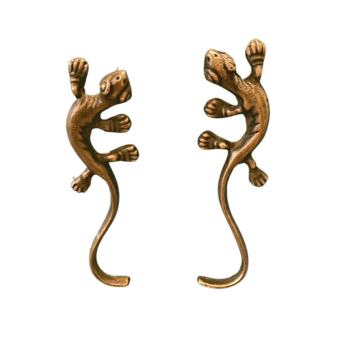 Gecko Lizard Cabinet Pull Brass Handle Knob Door Set of 2 Handmade Bali ...