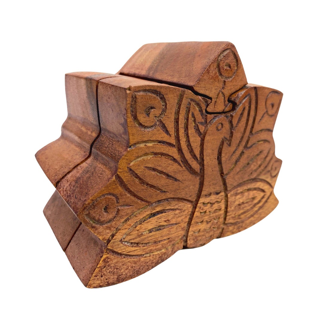 Peacock Peafowl Bird Secret Puzzle Stash Box Jewelry Gift Box Hand ...
