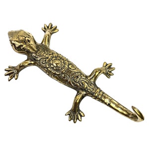 Gecko Wall Hook Lizard Embossed Lotus Handmade Solid Brass Coat Hook Gold Metal Home Decor - Etsy