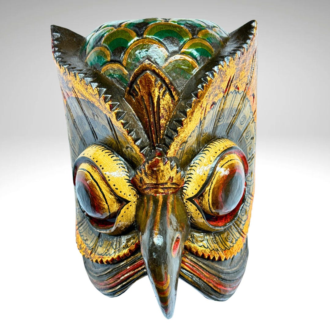 Balinese Owl Mask Carved Wood Bali Folk Art | Bird Wood Carving Wall ...