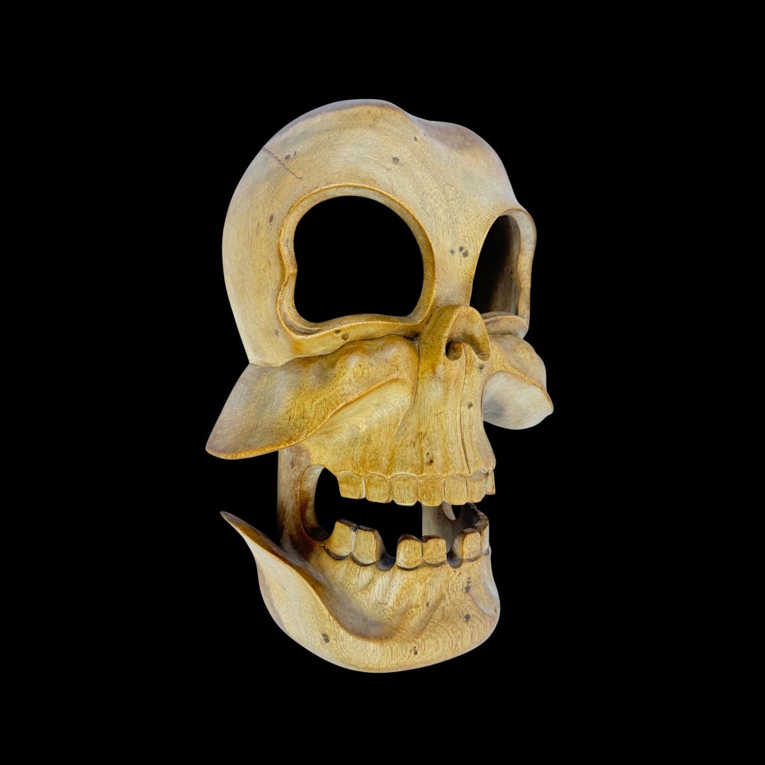 Gothic Skull Mask Hand Carved Wood Skeleton Wall Decor Bali Folk Art ...