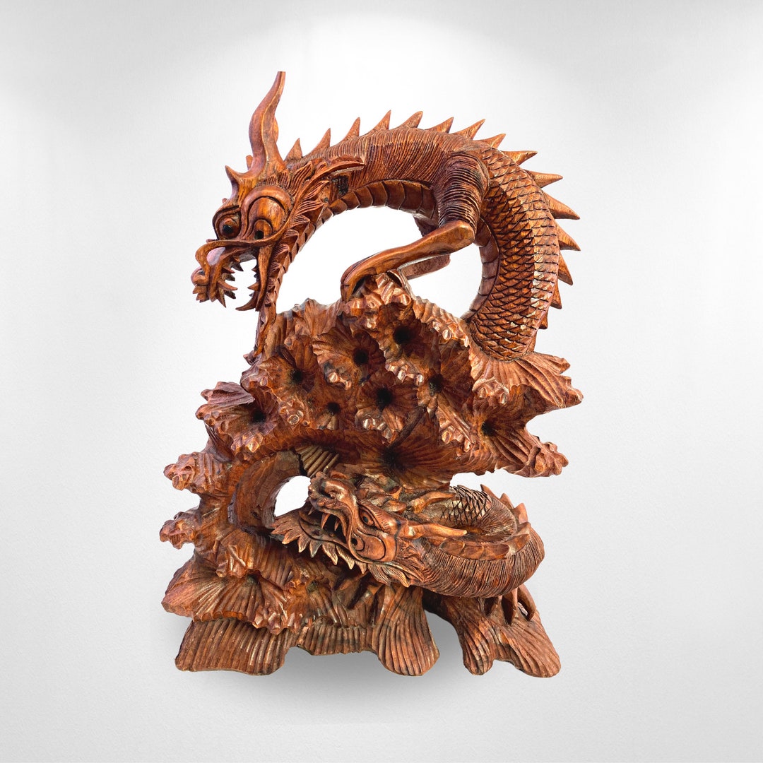 Twin Dragon Cosmic Naga Basuki Antaboga Statue Hand Carved Suar Wood ...