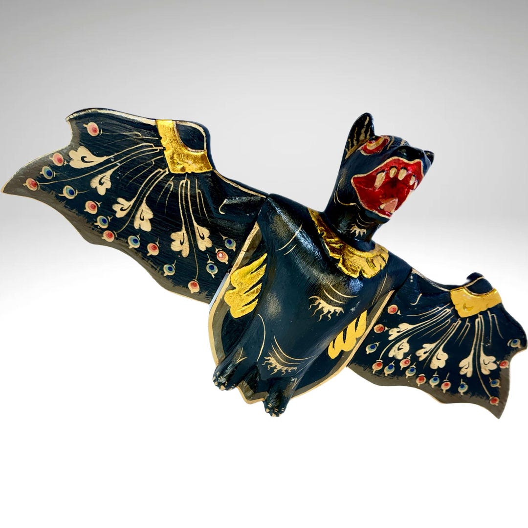 Flying Black Bat Mobile Balinese Spirit Chaser Demon Chaser Hand Carved ...