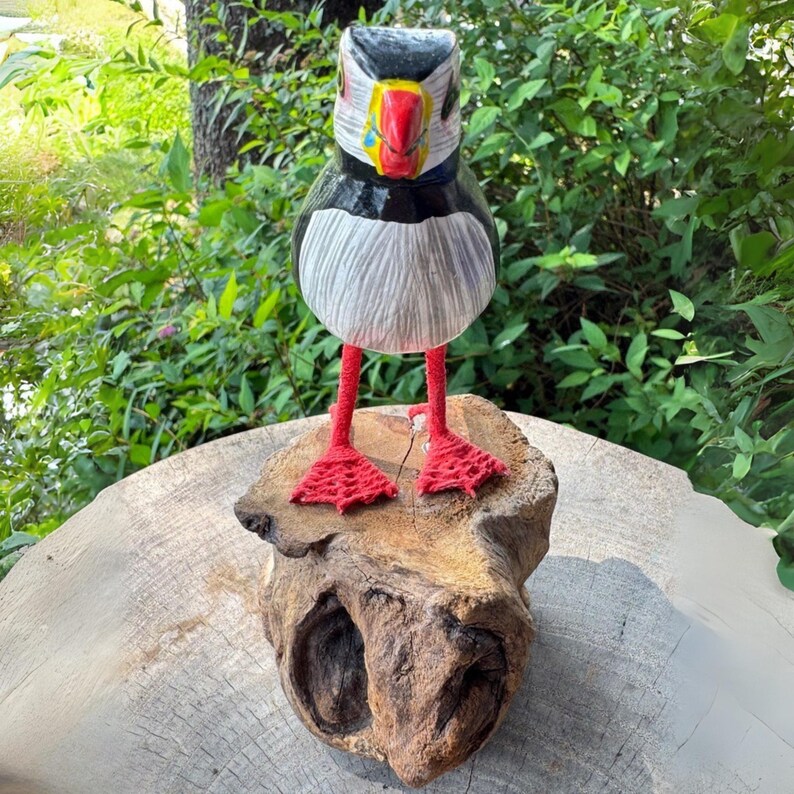 Hand Carved Wood Atlantic Puffin Bird Sculpture: Coastal Decor, Bali ...