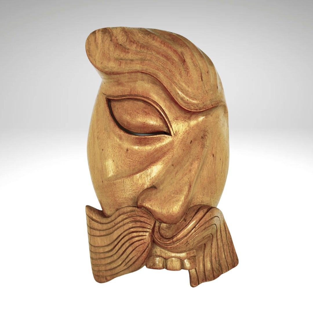Balinese Demon Mask Hand Carved Bondres Abstract Art One Eyed Mustache ...