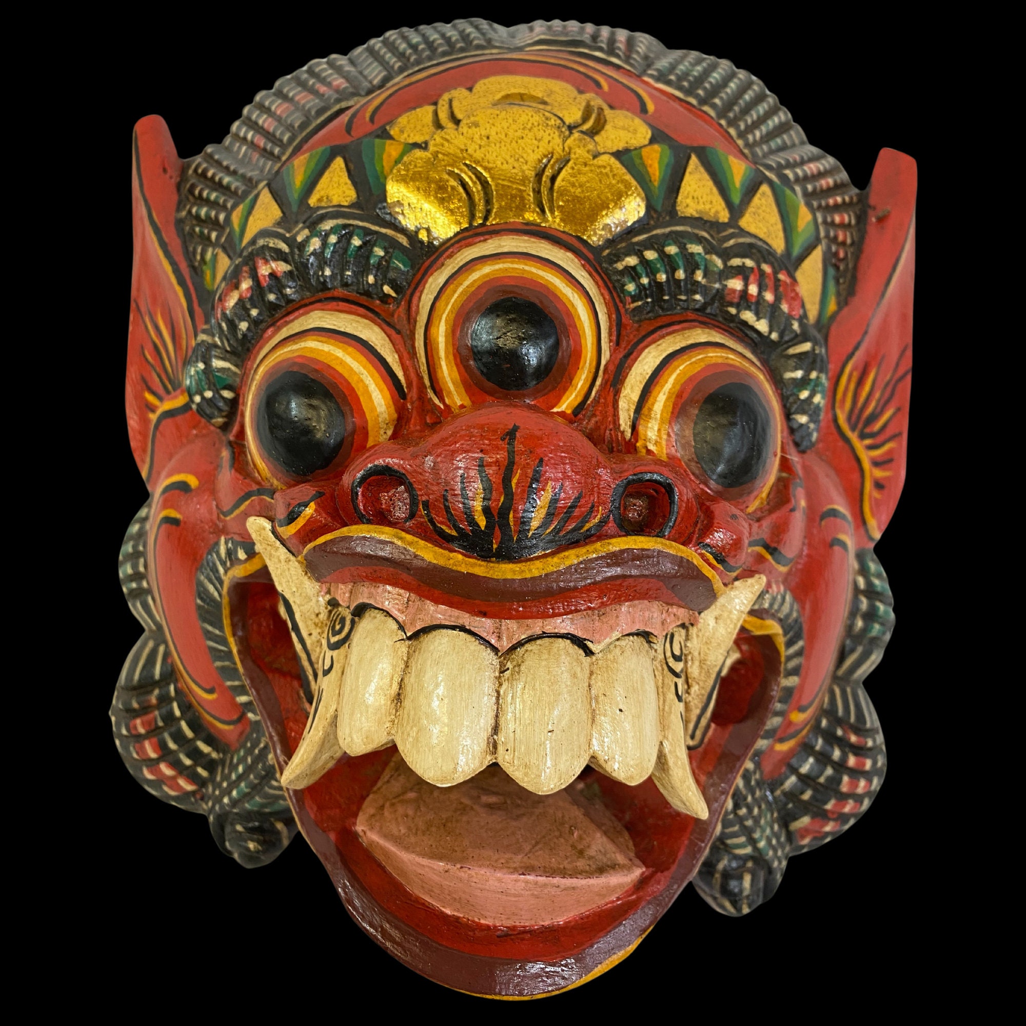 Balinese Mask Three Eyed Demon Rakshasa | Carved Bali Folk Art Mask ...