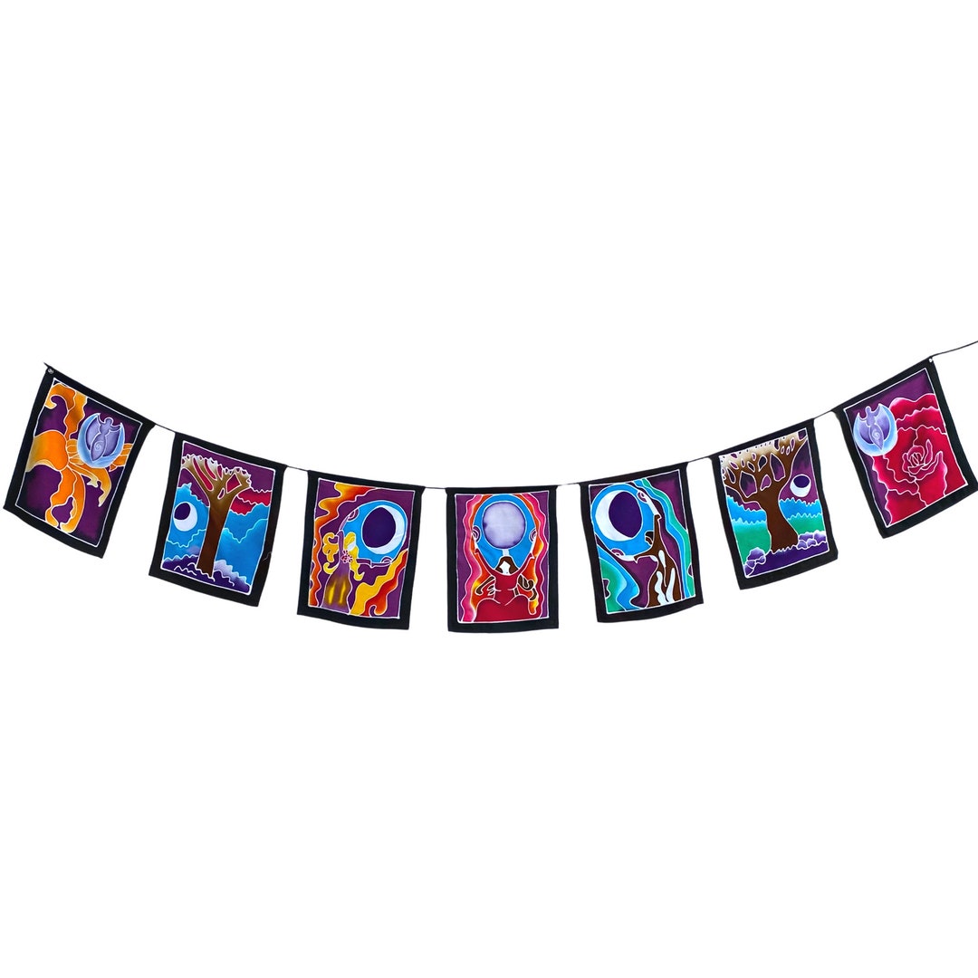 Balinese Batik Prayer Flag, Moon Goddess, Divine Feminine Wall Hanging ...