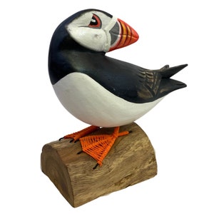 Atlantic Puffin Bird Sculpture Hand Carved & Painted Bird Wood Statue ...