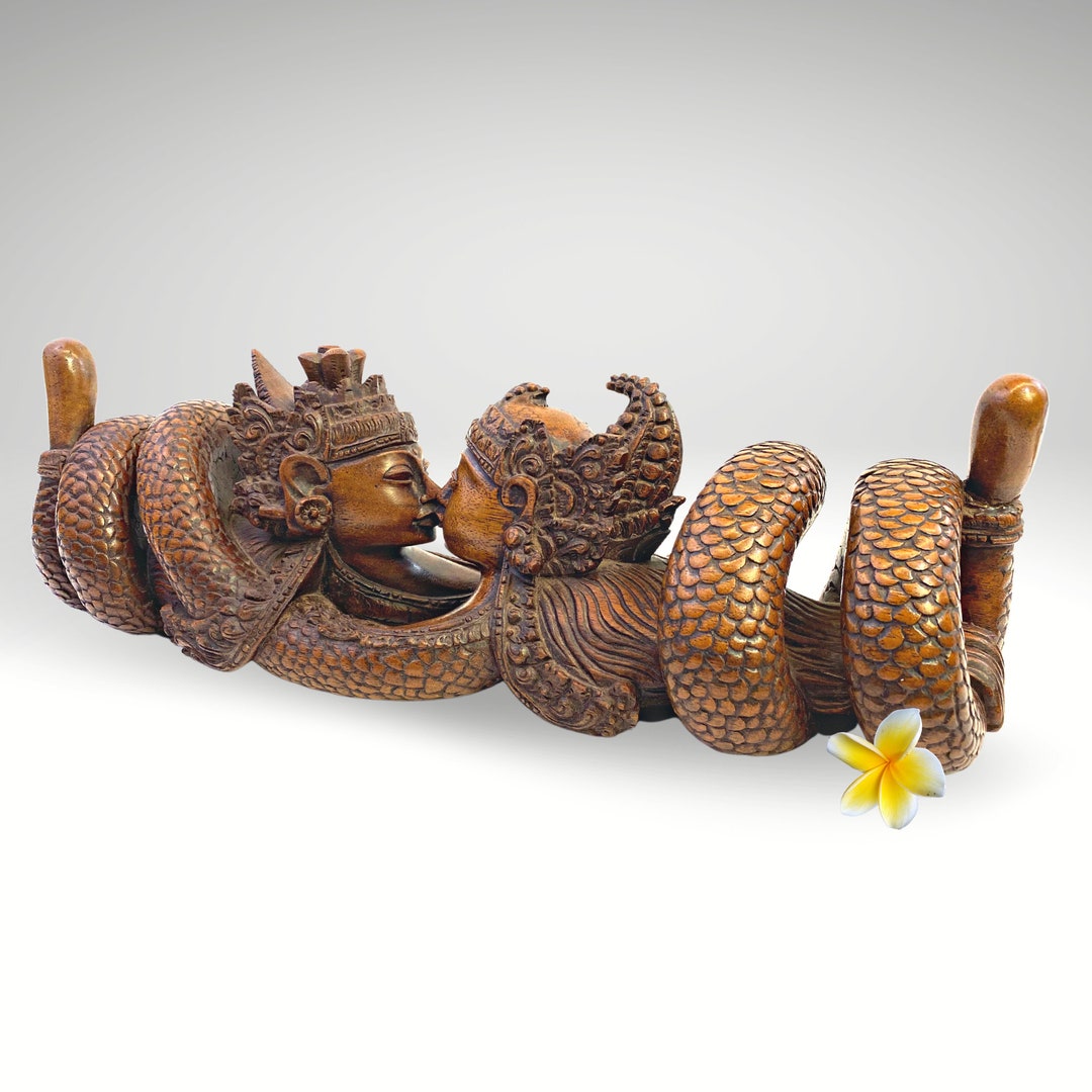Balinese Wood Carved Sculpture Naga Nagini Snake Serpent Children of ...