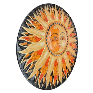 Batik Sun Wall Art Round Sunburst Plaque | Half MOON Celestial Art ...