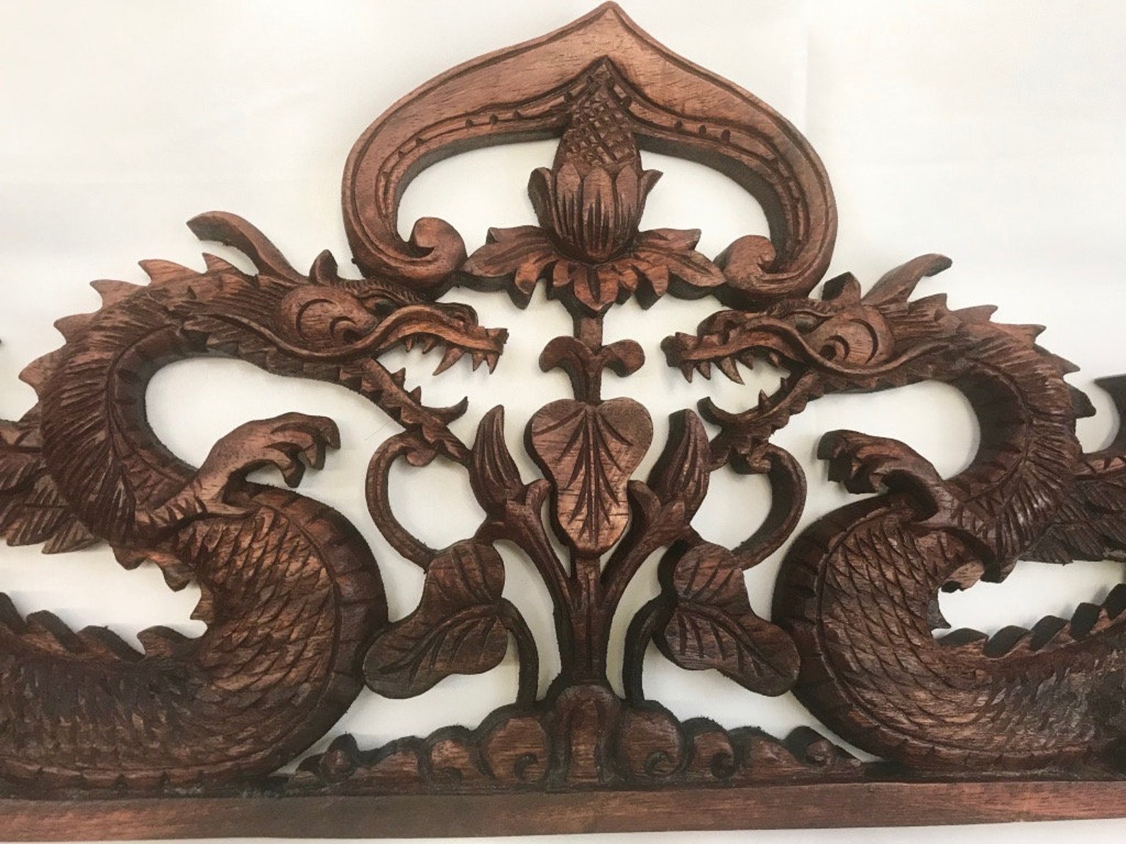 Balinese Twin Dragon Naga Relief Panel Hand Carved Wood Bali Wall Art ...