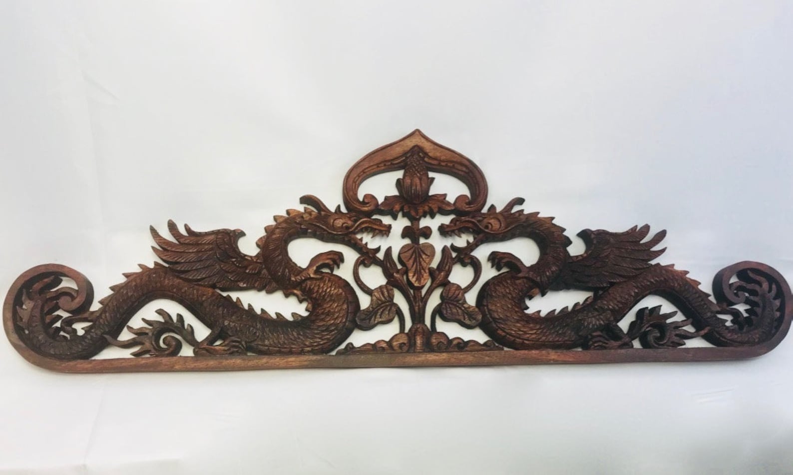 Balinese Twin Dragon Naga Relief Panel Hand Carved Wood Bali Wall Art ...