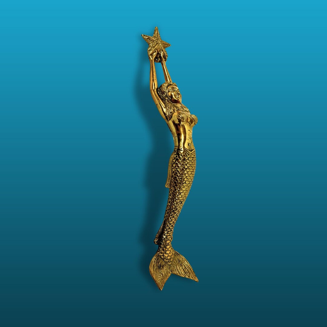 Balinese Mermaid Door Handle Knob Pull Solid Bronze Hardware Nautical ...