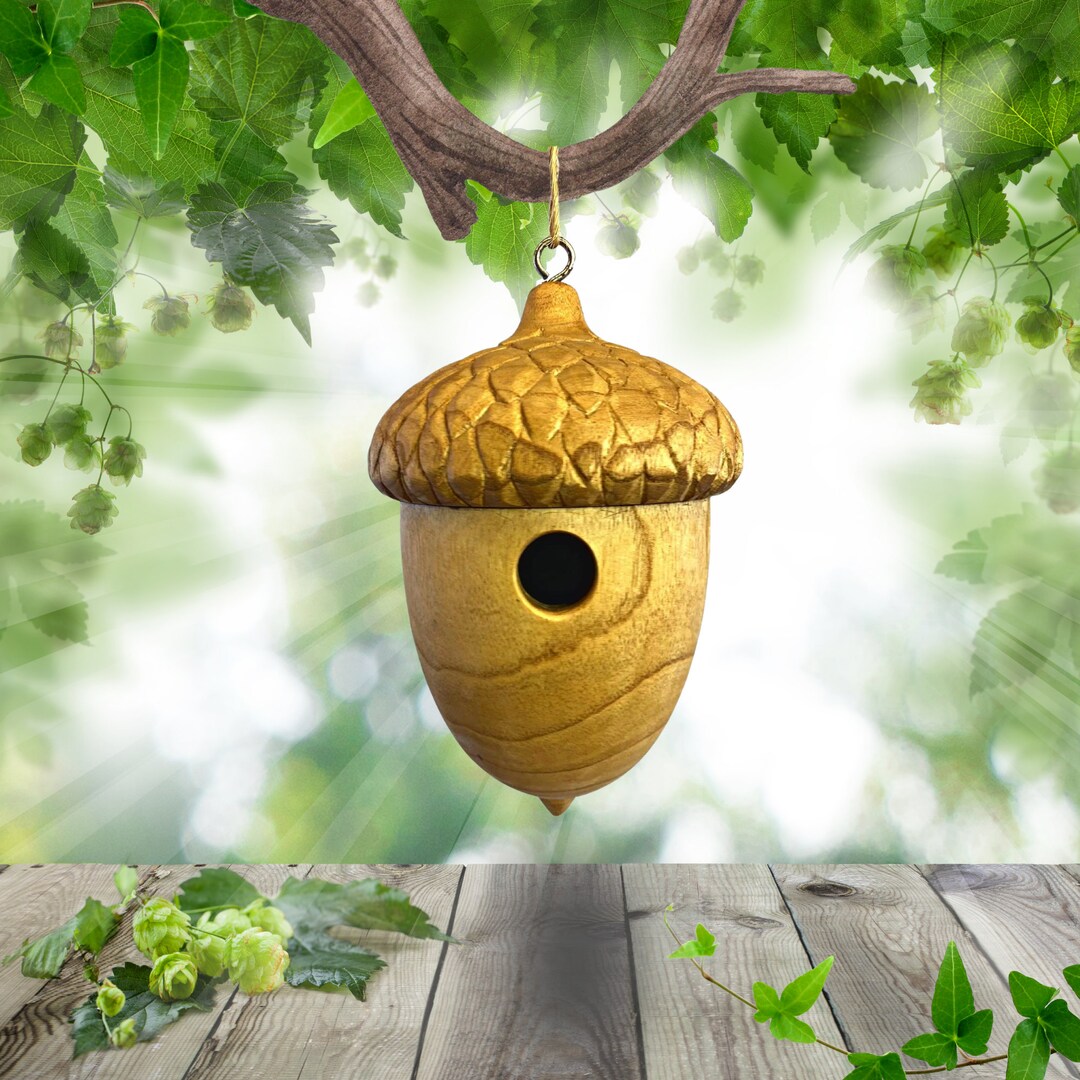 Forest Acorn Shaped Nut Bird House Birdhouse Bird Cottage Hand Carved ...