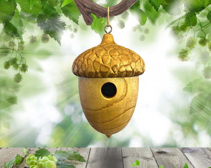 Forest Acorn Shaped Nut Bird House Birdhouse Bird Cottage Hand Carved ...