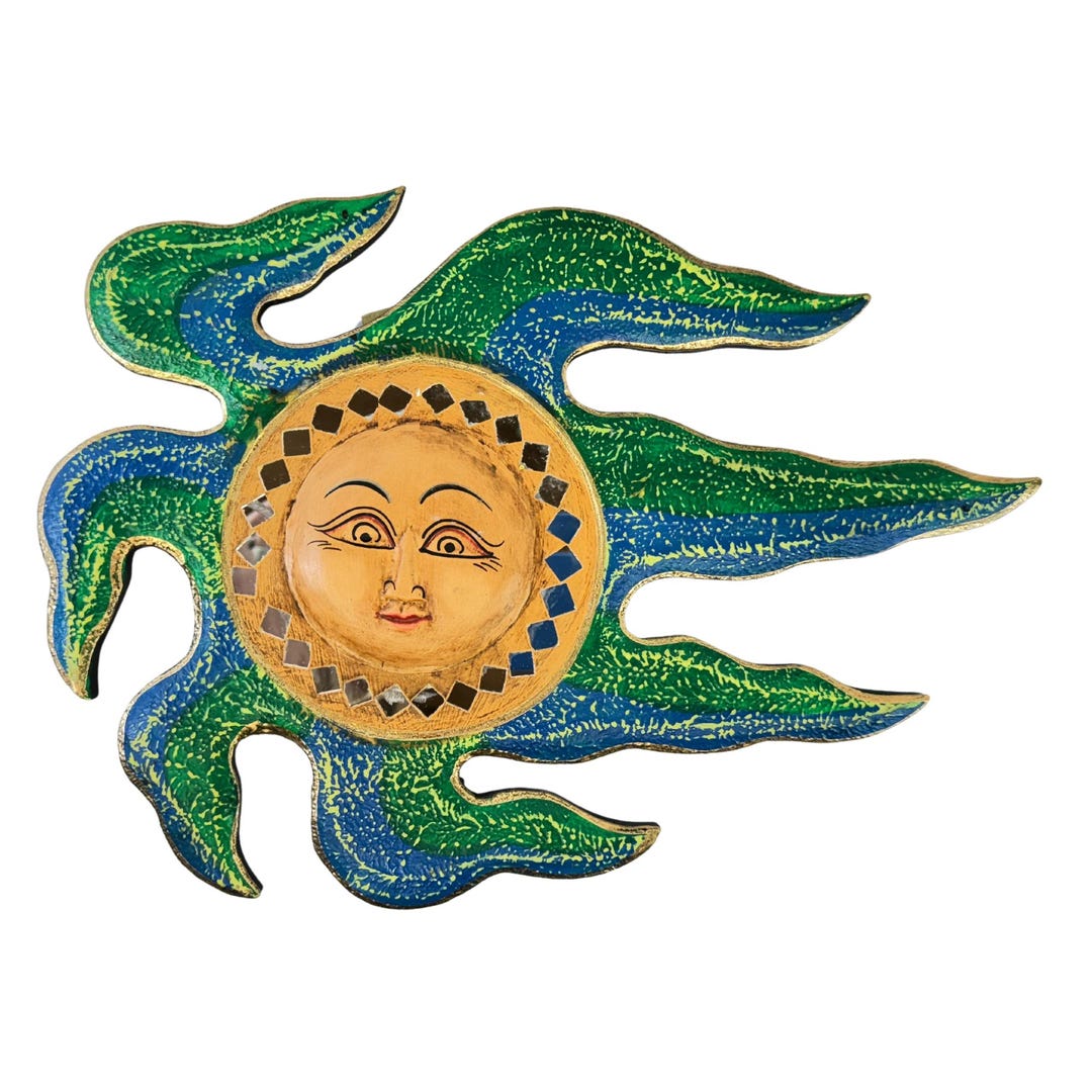 Wind Blown Sun Sunburst Folk Art Celestial Wall Decor Plaque | Bali ...