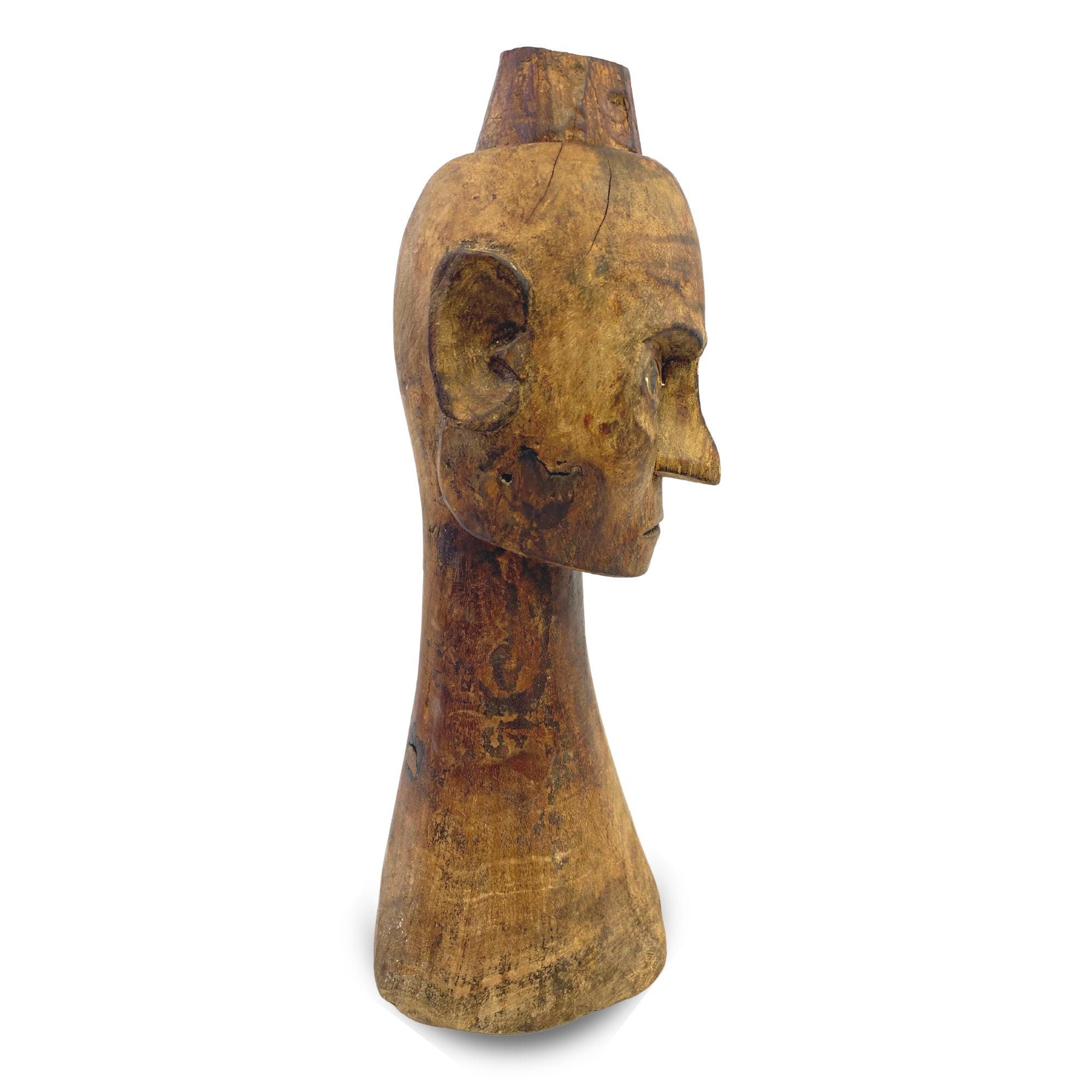 Indonesian Ancestor Figure Tribal Human Head Effigie Wood Carving, Tau ...