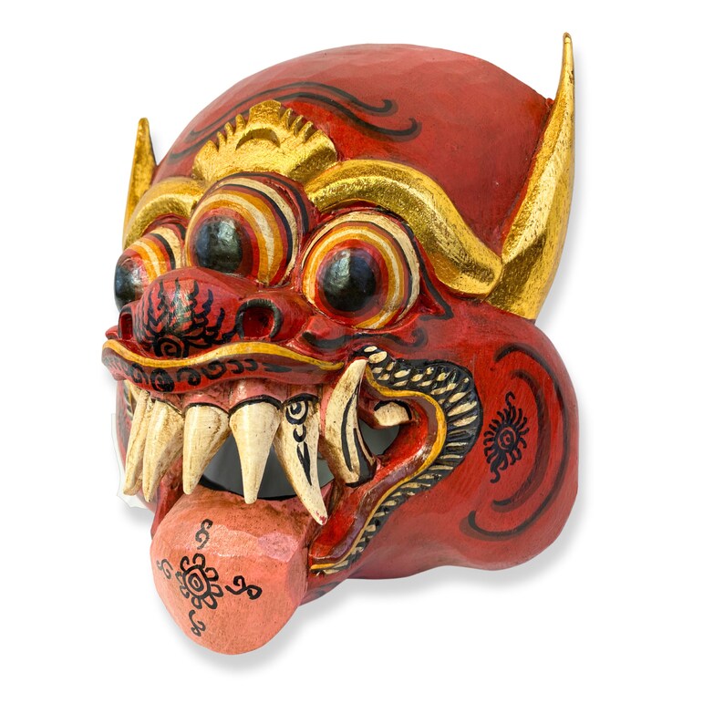 Balinese Three Eyed Demon Mask - Horned Leyak Monster, Carved Wood Bali ...