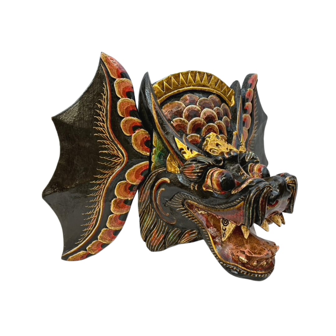 Black Winged Dragon Head Naga Mask Hand Painted Polychrome Mask Wall ...