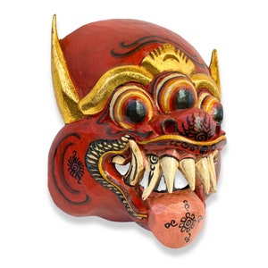 Balinese Demon Mask - Horned Three Eyed Leyak Monster, Hand Carved Wood ...